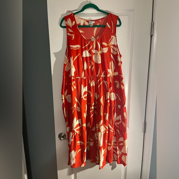 Ava & Viv | Dresses | 2x Ava Viv Red Floral Midi Dress With Pockets And ...